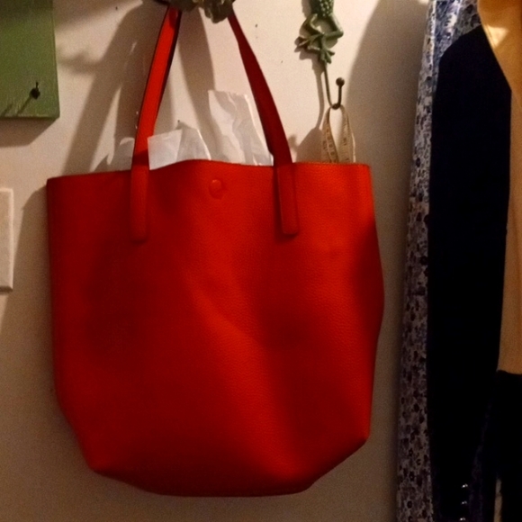 No name | Bags | Bright Red Tote Faux Leather Large | Poshmark
